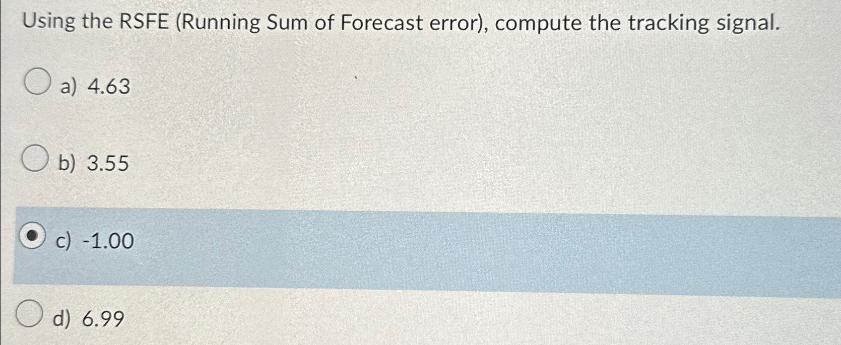 Solved Using the RSFE (Running Sum of Forecast error), | Chegg.com