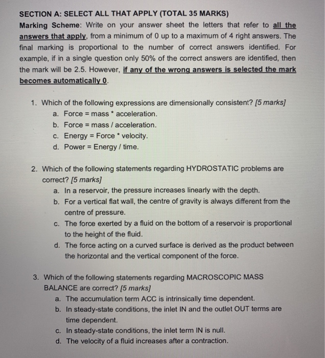 Solved SECTION A: SELECT ALL THAT APPLY (TOTAL 35 MARKS) | Chegg.com