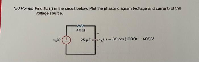 Solved (20 Points) Find vS(t) in the circuit below. Plot the | Chegg.com