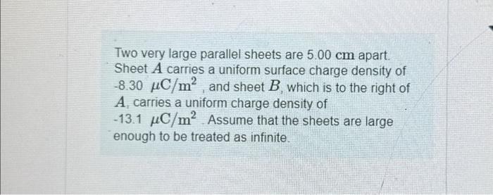 Solved Two very large parallel sheets are 5.00 cm apart. | Chegg.com