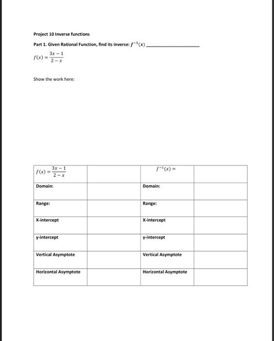 Solved Project 10 Inverse Functions Part 1 Given Rational