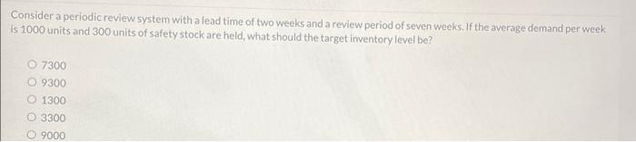 Solved Consider a periodic review inventory system with a | Chegg.com