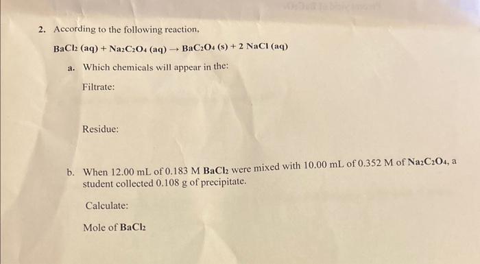Solved 2. According to the following reaction, | Chegg.com