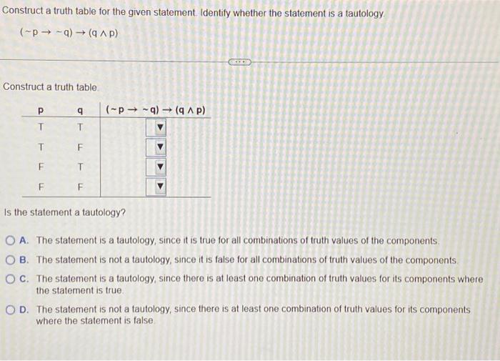 Solved Construct a truth table for the given statement. | Chegg.com