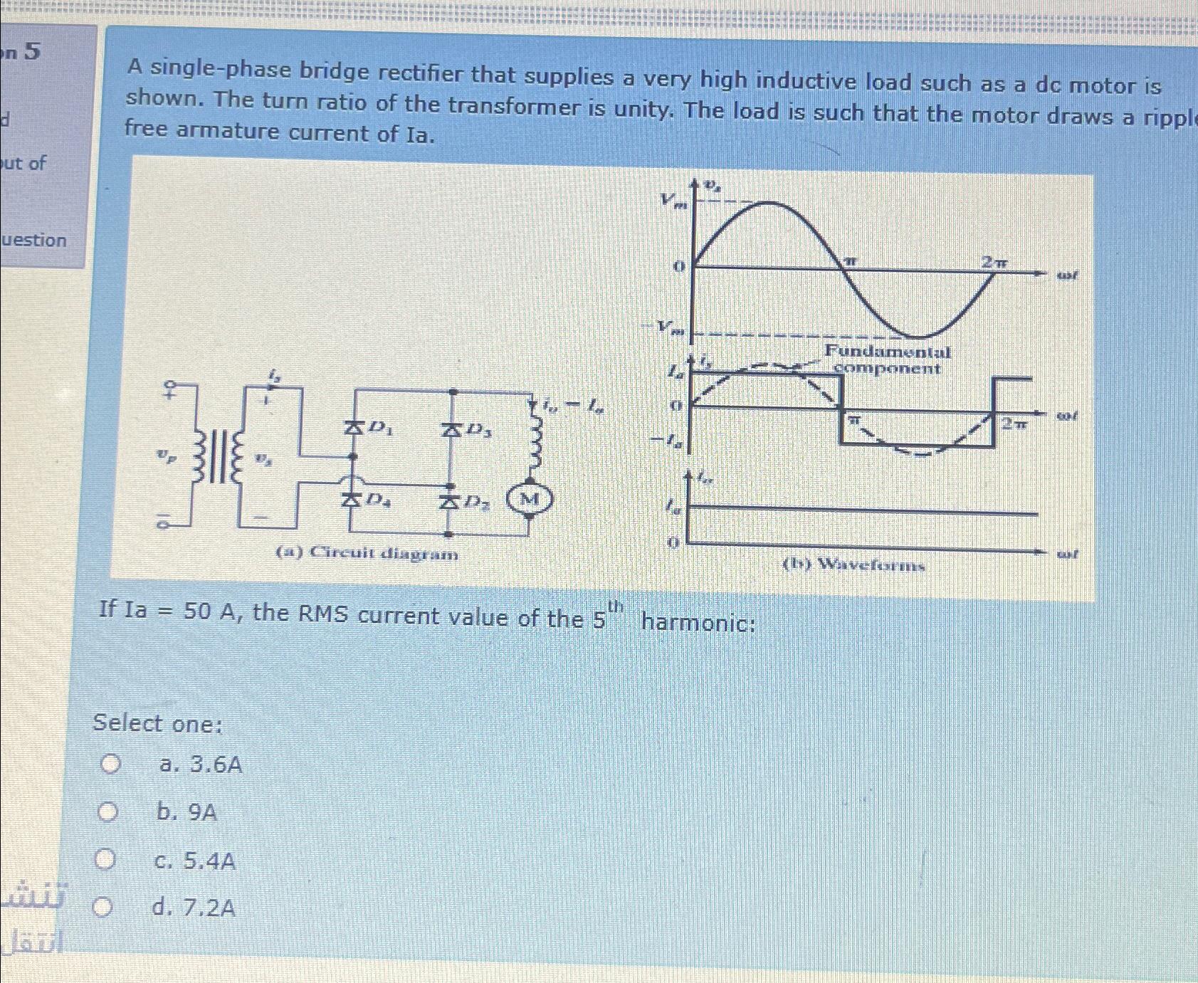 Solved A single-phase bridge rectifier that supplies a very | Chegg.com