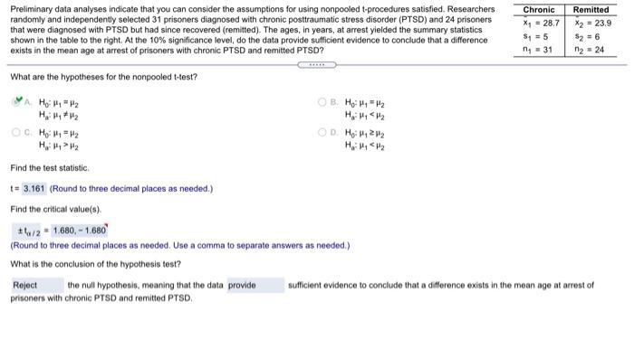Solved Preliminary data analyses indicate that you can | Chegg.com