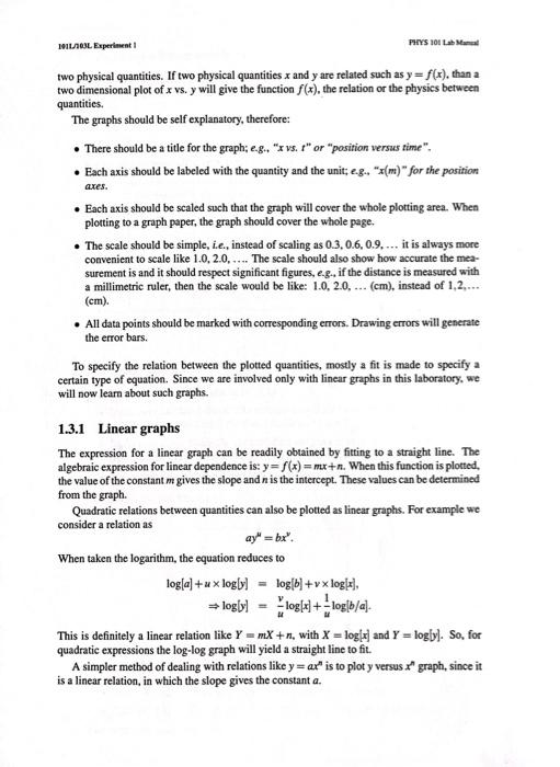 Solved 101L/103L EXPERIMENT 1 LINEAR MOTION WITH CONSTANT | Chegg.com