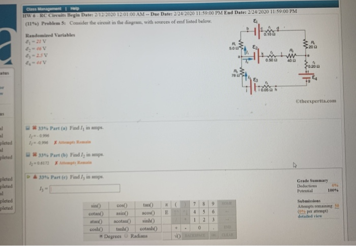 Solved Class Management | Help HW 6- RC Circuits Begin Date: | Chegg.com