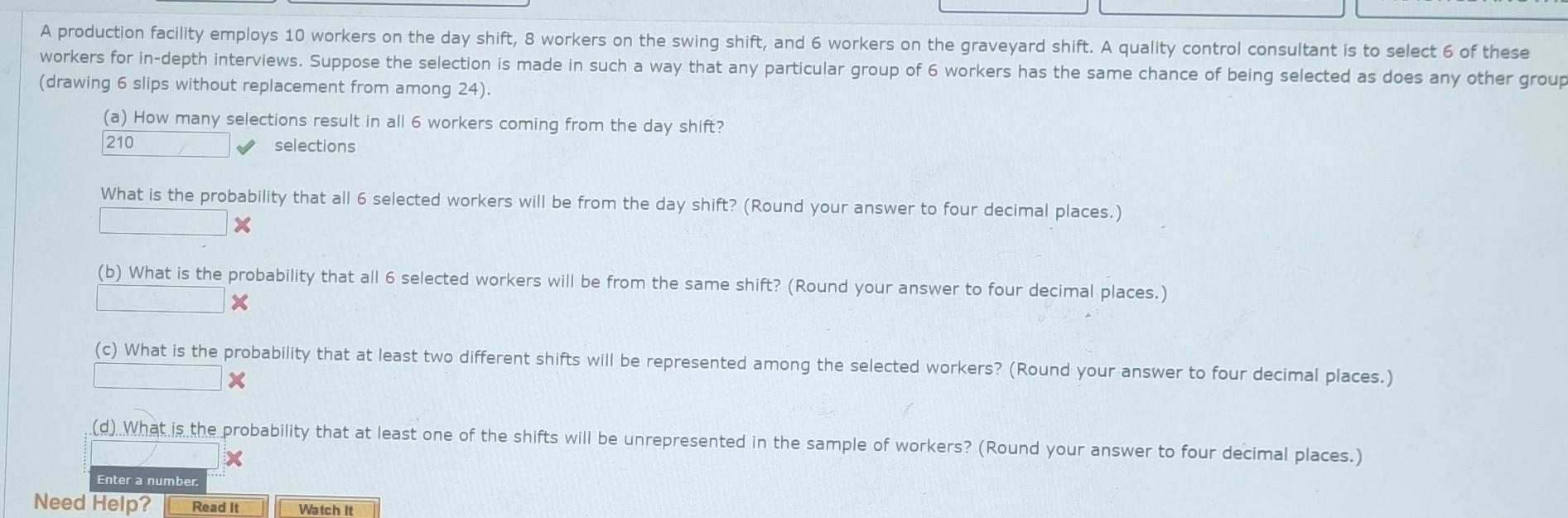 Solved A production facility employs 10 workers on the day | Chegg.com
