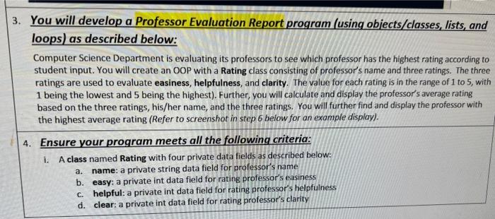 Solved You will develop a Professor Evaluation Report | Chegg.com