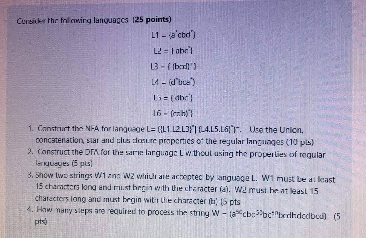 Solved Consider the following languages ( 25 points) | Chegg.com