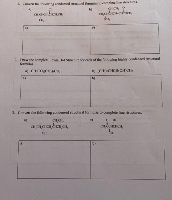 Solved CHCH, о 1. Convert the following condensed structural | Chegg.com