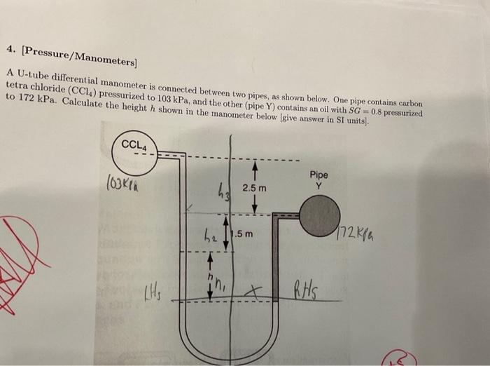4. [Pressure/Manometers] A U-tube differential | Chegg.com