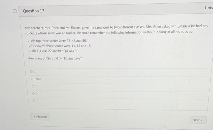 Solved Two teachers, Mrs. Rhee and Mr. Emaus, gave the same | Chegg.com