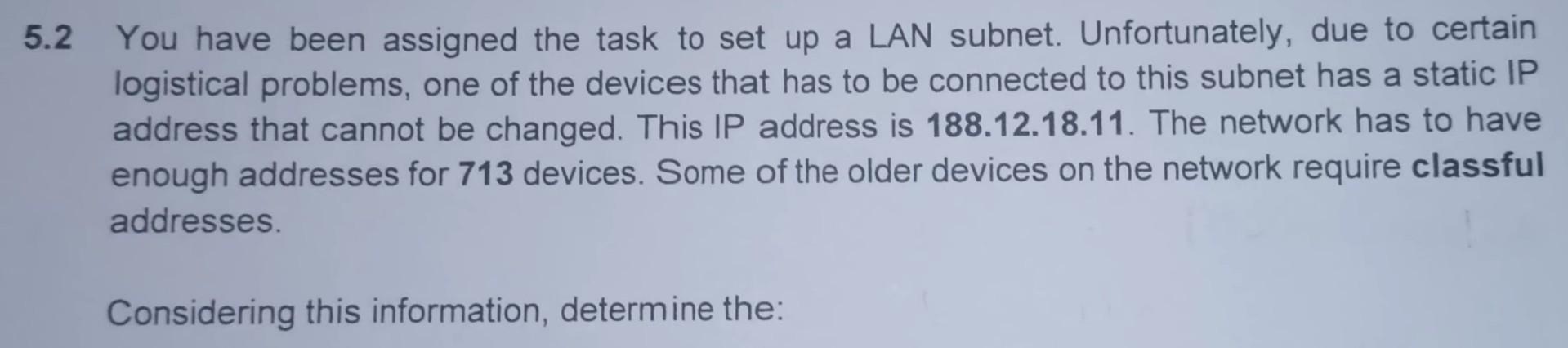 Solved Determine Subnet Mask Network Address