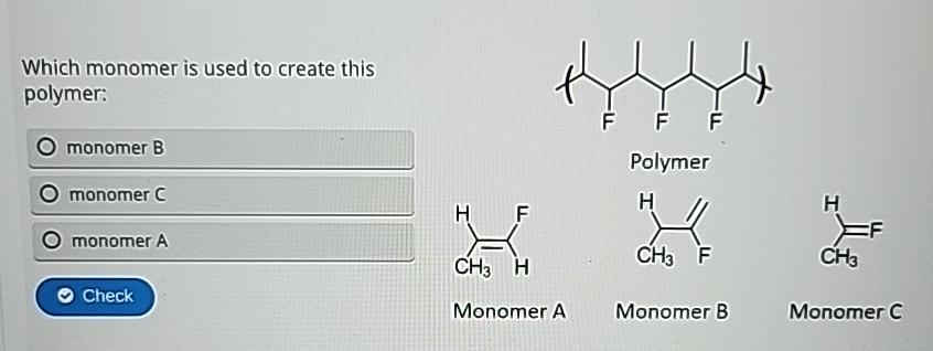 Solved Which monomer is used to create this polymer:monomer | Chegg.com