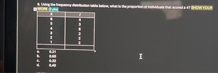 Solved 8. Using the frequency distribution table below, what | Chegg.com