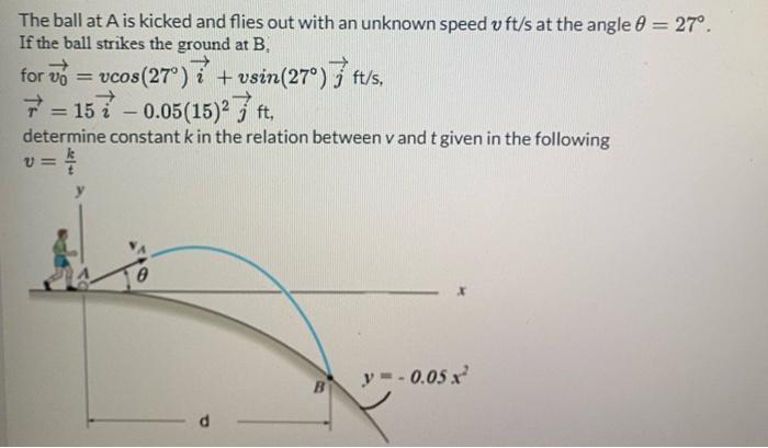 Solved The ball at A is kicked and flies out with an unknown | Chegg.com