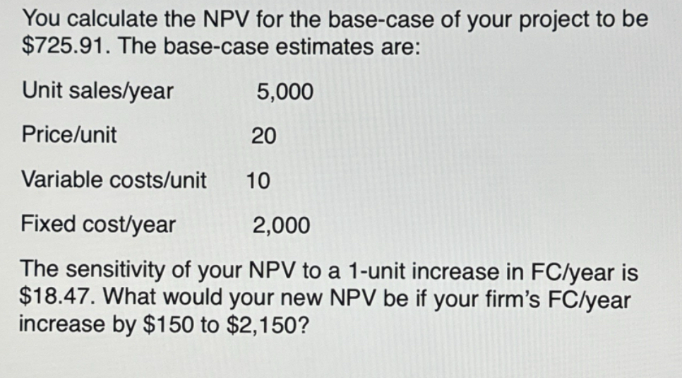 You calculate the NPV for the base-case of your | Chegg.com