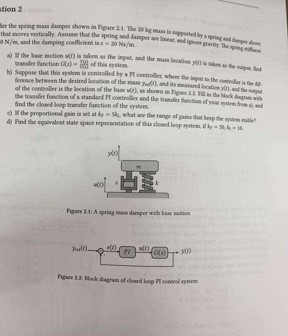 Solved ier the spring mass damper shown in Figure 2.1. The | Chegg.com