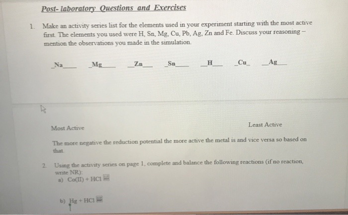 Post-laboratory Questions and Exercises 1. Make an | Chegg.com