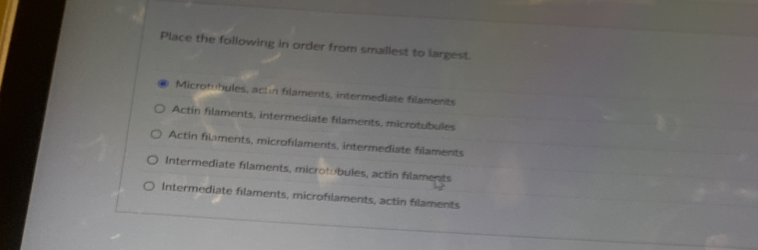 Solved Place the following in order from smallest to | Chegg.com