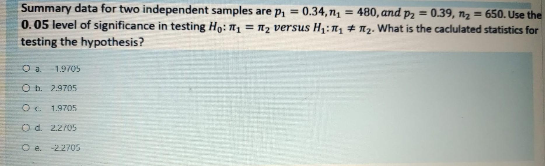 Solved Summary data for two independent samples are p₁ = | Chegg.com
