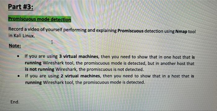 Part #3: Promiscuous mode detection Record a video of | Chegg.com