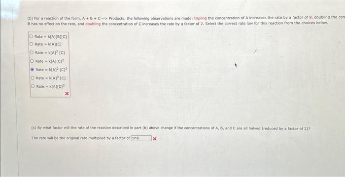 Solved (a) Which of the following reactant concentrations | Chegg.com