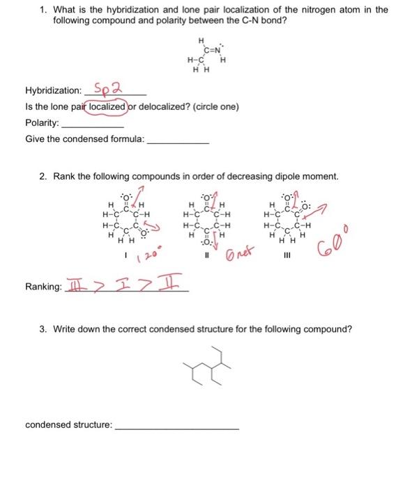 Solved 1. What is the hybridization and lone pair | Chegg.com