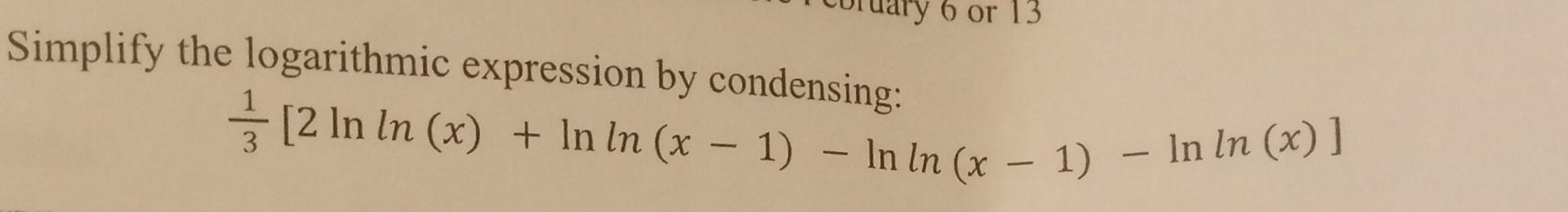 Solved Simplify the logarithmic expression by condensing: | Chegg.com