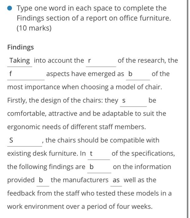 Type one word in each space to complete the Findings | Chegg.com