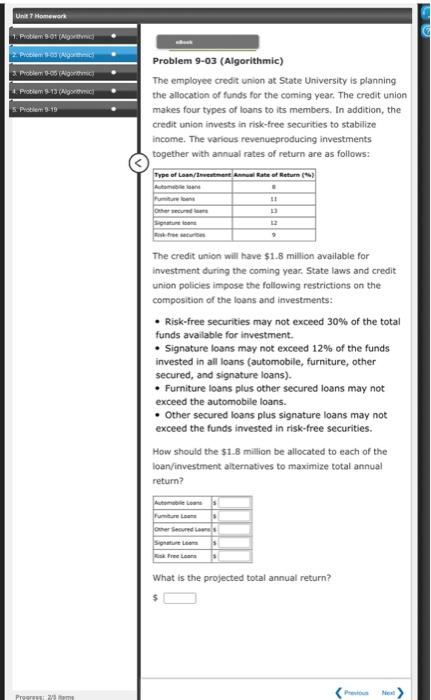 Solved Problem 9-03 (Algorithmic) The employee credit union | Chegg.com