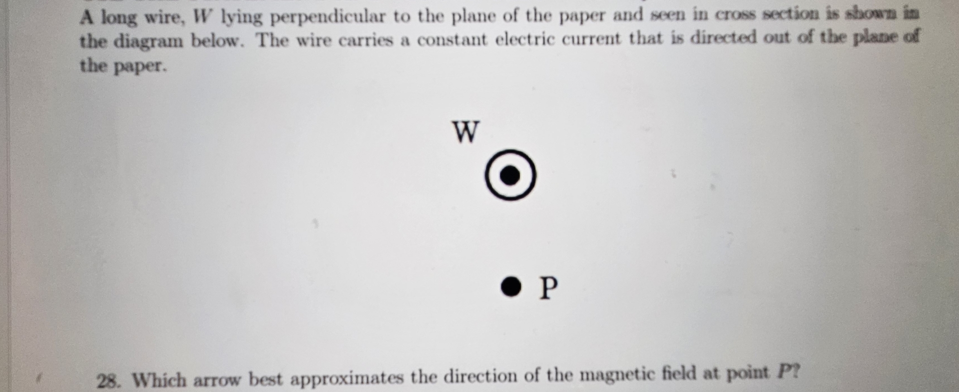 Solved A long wire, W ﻿lying perpendicular to the plane of | Chegg.com