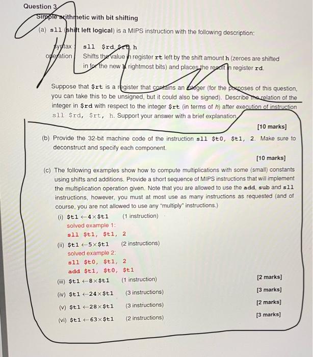 Solved Question 3 Simple arithmetic with bit shifting (a) | Chegg.com