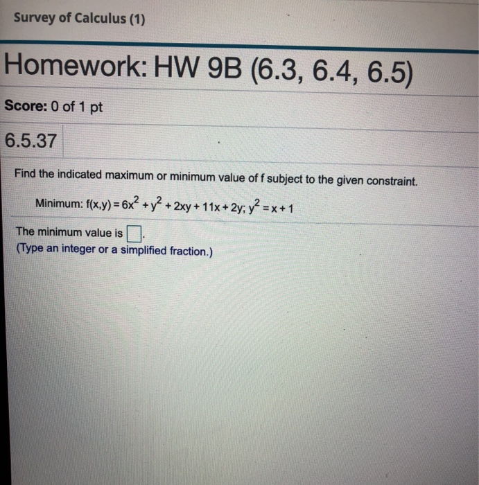 Solved Survey of Calculus (1) Homework: HW 9B (6.3, 6.4, | Chegg.com