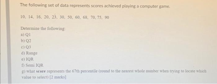 Solved The following set of data represents scores achieved | Chegg.com