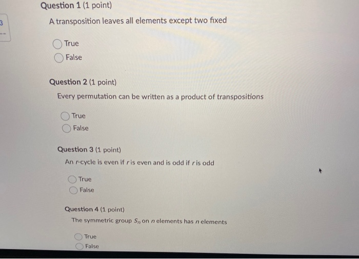 Solved Question 1 (1 point) A transposition leaves all | Chegg.com