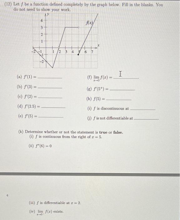 Solved (12) Let f be a function defined completely by the | Chegg.com