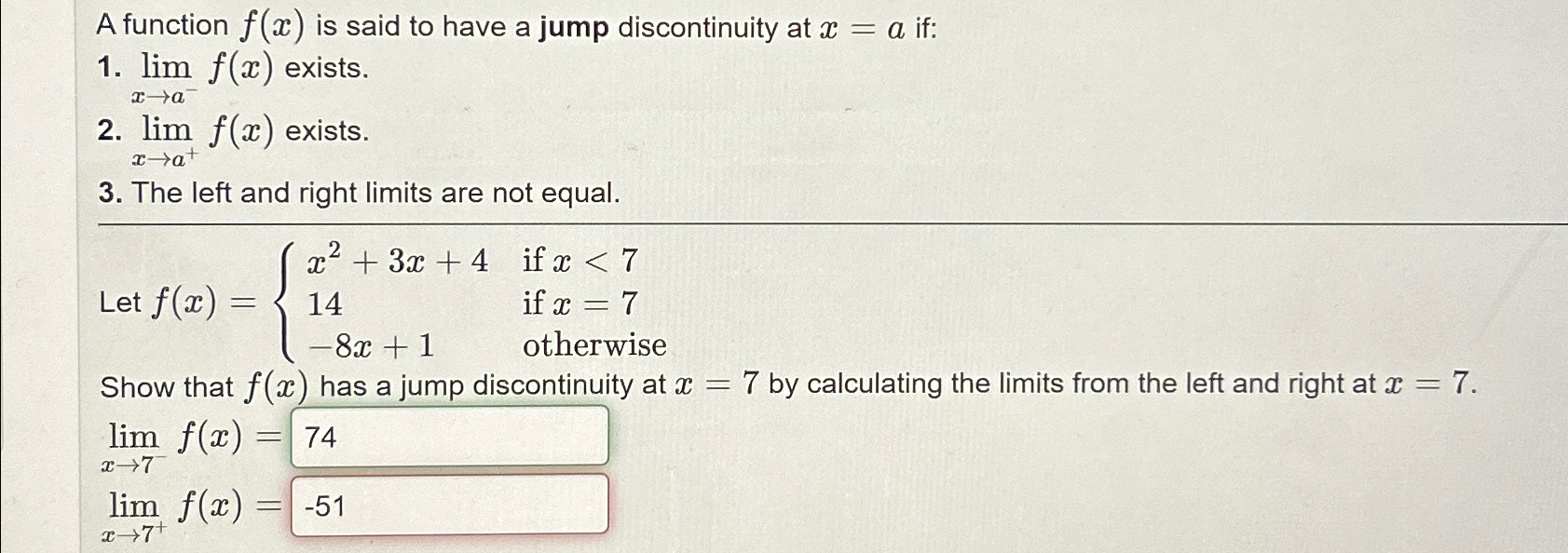 Solved A function f(x) ﻿is said to have a jump discontinuity | Chegg.com