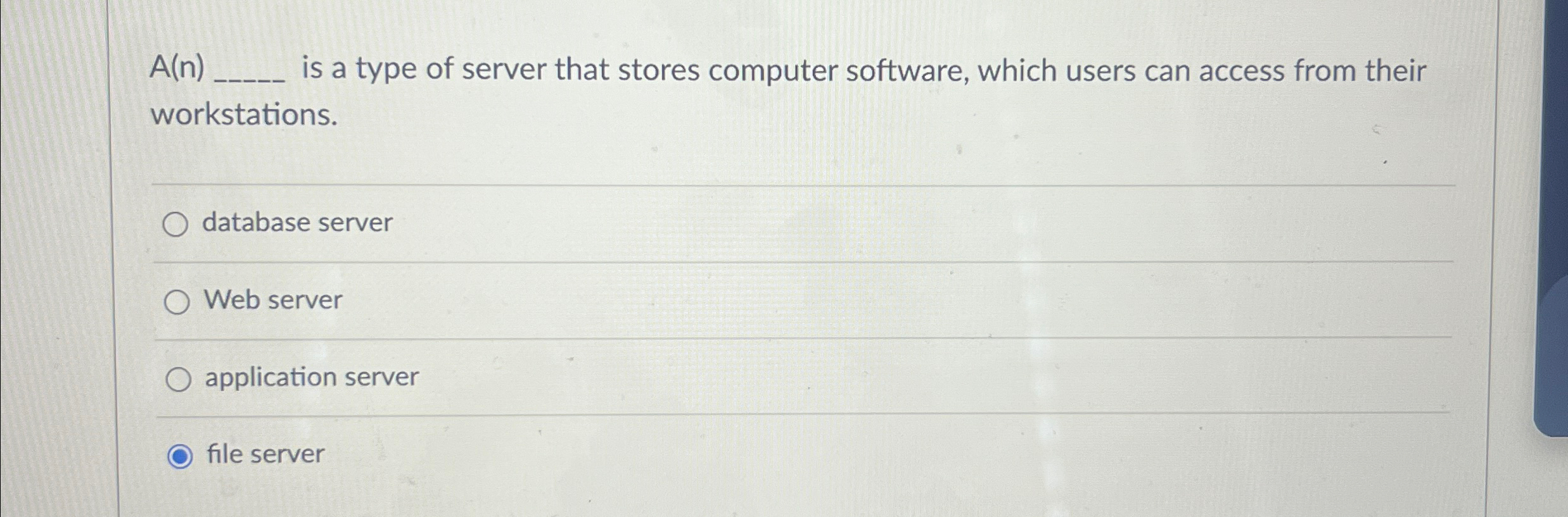 Solved A(n) q, ﻿is a type of server that stores computer | Chegg.com