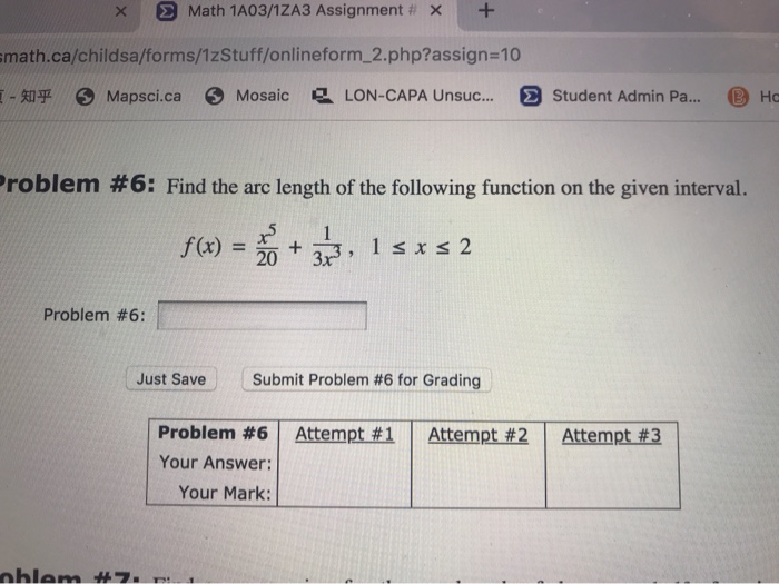 Solved X Math 1103/1ZA3 Assignment # x + | Chegg.com