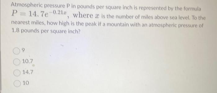 Solved Atmospheric pressure P in pounds per square inch is | Chegg.com