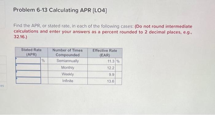 Solved Find the APR, or stated rate, in each of the | Chegg.com