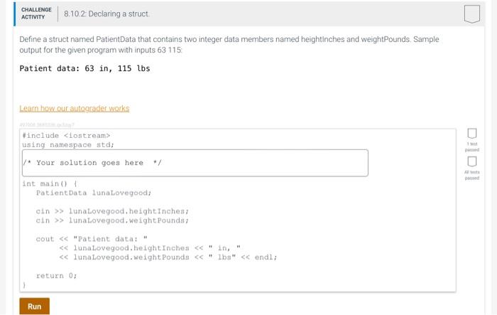 Solved Define a struct named PatientData that contains two | Chegg.com