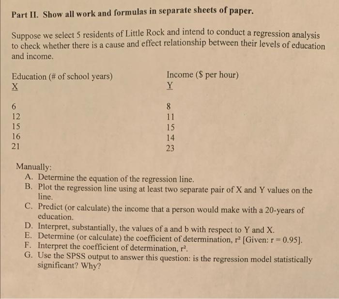 Solved Part II. Show all work and formulas in separate | Chegg.com