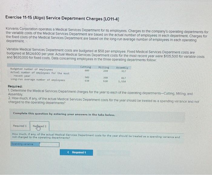 Solved Exercise 11-15 (Algo) Service Department Charges | Chegg.com