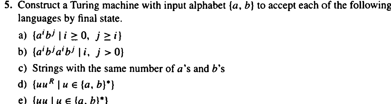 Solved Construct a Turing machine with input alphabet {a,b} | Chegg.com