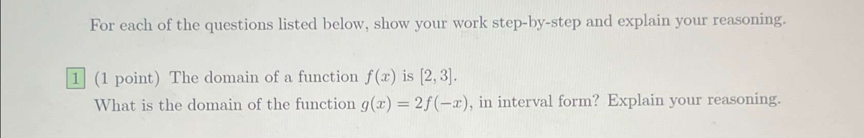 Solved For each of the questions listed below, show your | Chegg.com