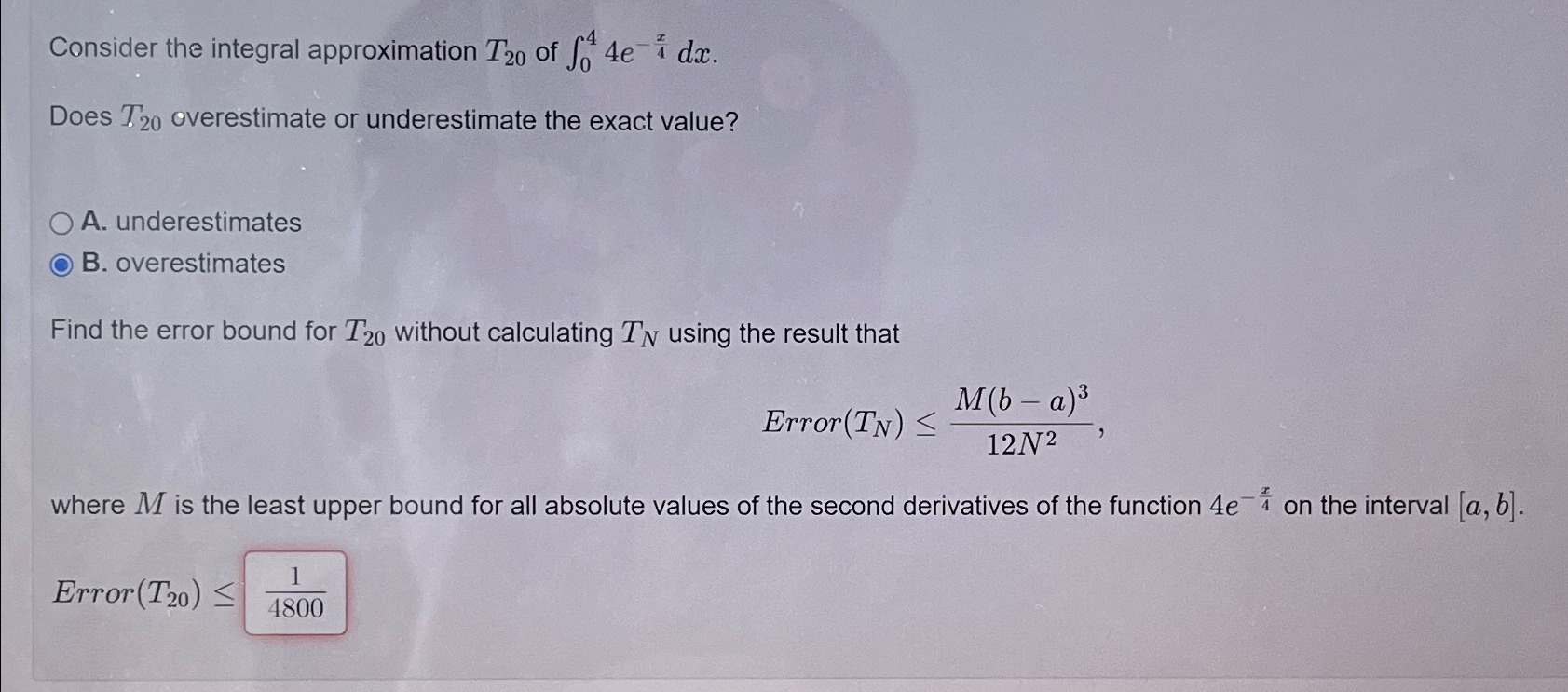 Solved Consider the integral approximation T20 ﻿of | Chegg.com